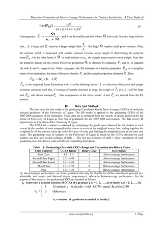Bayesian Estimation of Above-Average Performance in Tertiary Institutions: A Case Study of ...