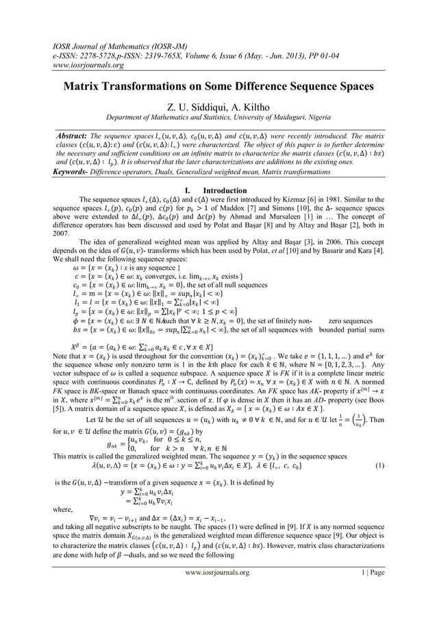 Matrix Transformations on Some Difference Sequence Spaces | PDF