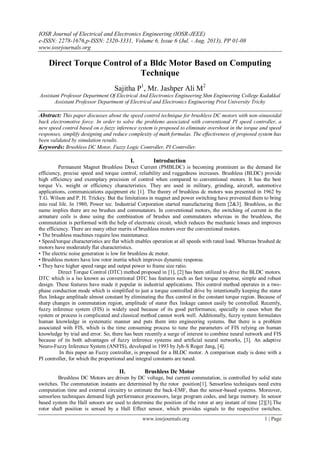 Direct Torque Control of a Bldc Motor Based on Computing Technique | PDF