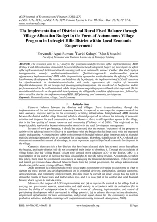 The Implementation of District and Rural Fiscal Balance through Village ...