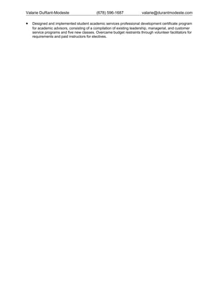 Valarie DuRant Modeste AcademicFinal Resume2 2016 | PDF