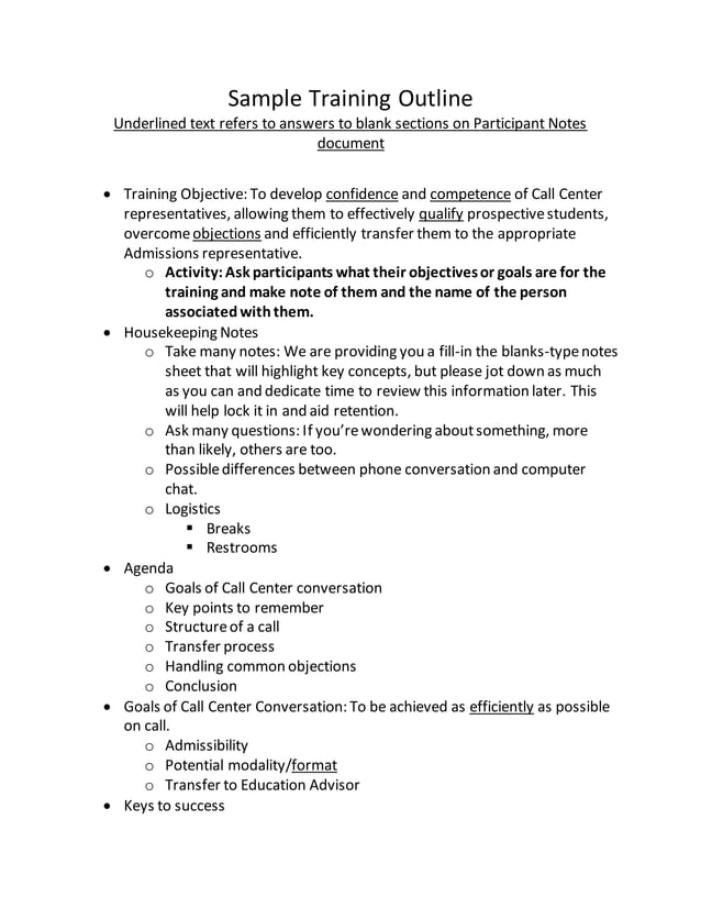 Sample Training Outline | DOCX