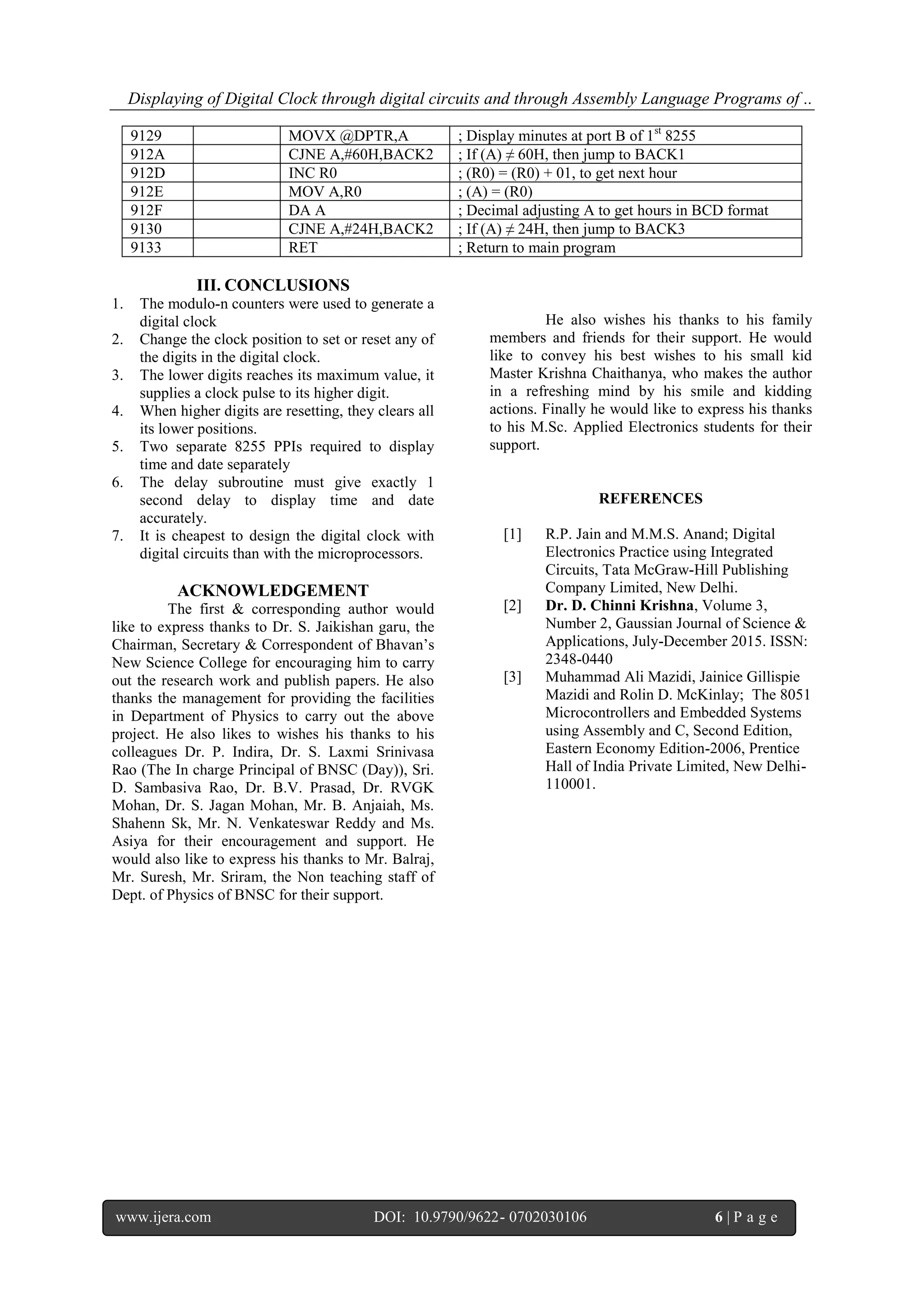 Displaying of Digital Clock through digital circuits and through Assembly Language Programs of ...