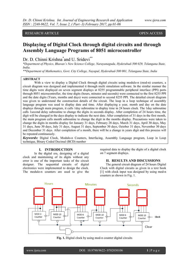 Displaying of Digital Clock through digital circuits and through Assembly Language Programs of ...