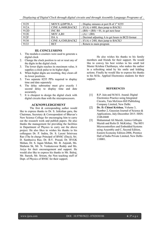 Displaying Of Digital Clock Through Digital Circuits And Through Assembly Language Programs Of 