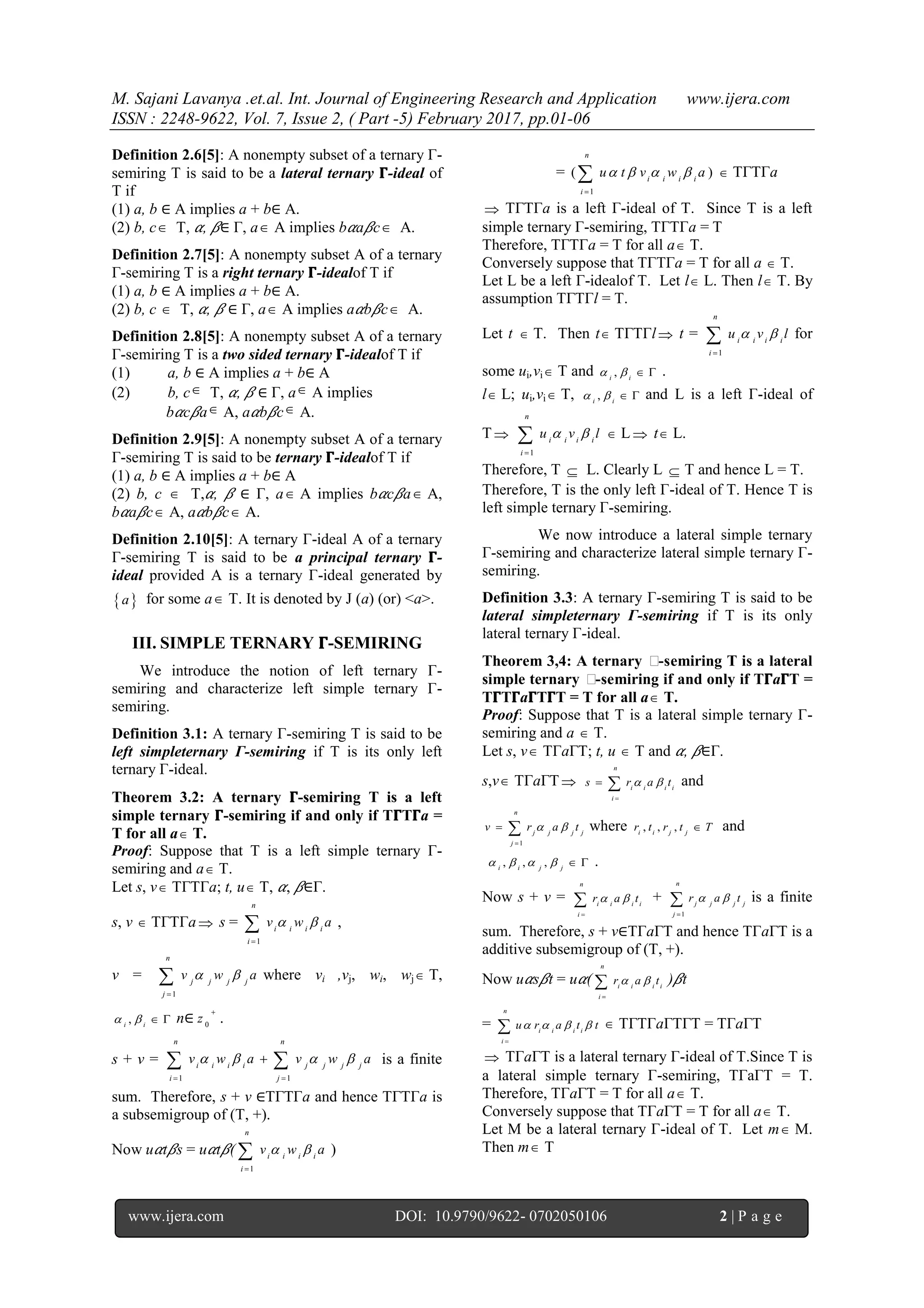 On Simple Ternary 횪-Semiring | PDF