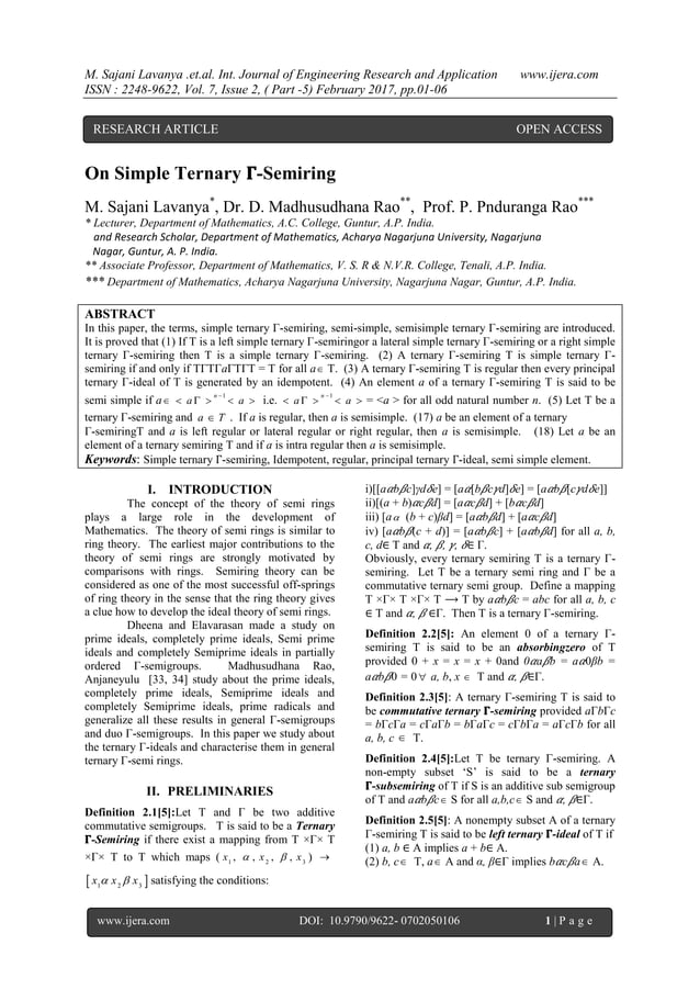 On Simple Ternary 횪-Semiring | PDF