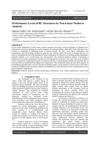 Performance Levels of RC Structures by Non-Linear Pushover Analysis | PDF