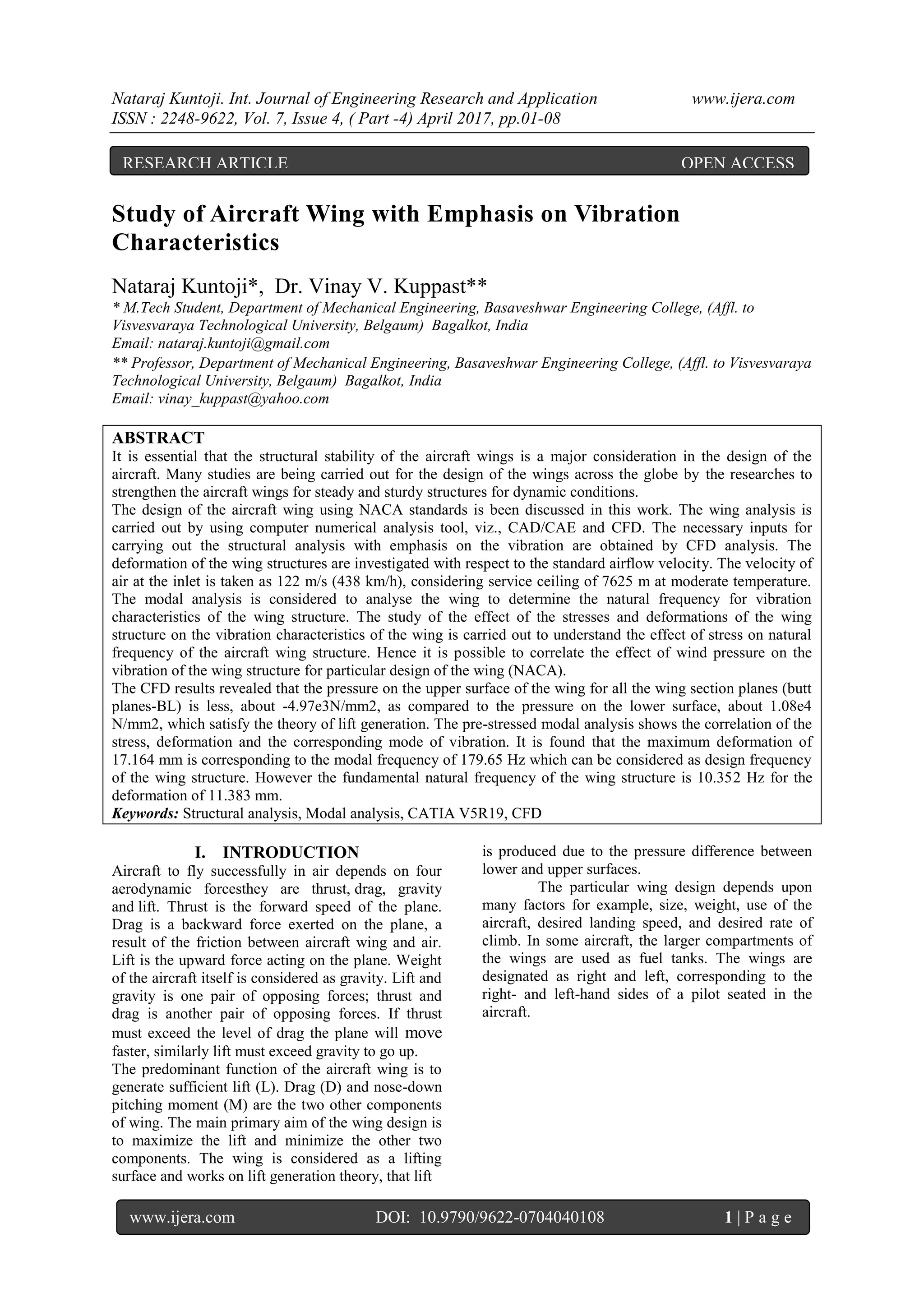 Study of Aircraft Wing with Emphasis on Vibration Characteristics | PDF