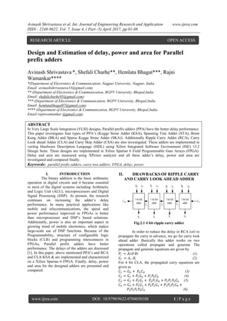Design and Estimation of delay, power and area for Parallel prefix adders | PDF