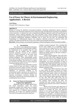 Use of Fuzzy Set Theory in Environmental Engineering Applications: A Review | PDF