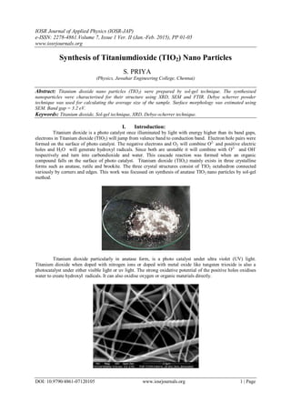 Synthesis of Titaniumdioxide (TIO2) Nano Particles | PDF