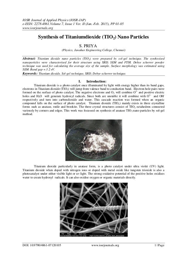 Synthesis Of Titaniumdioxide Tio2 Nano Particles