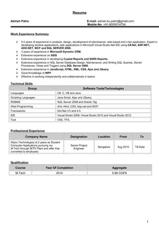 Ashish Patro | DOC | Databases | Computer Software and Applications