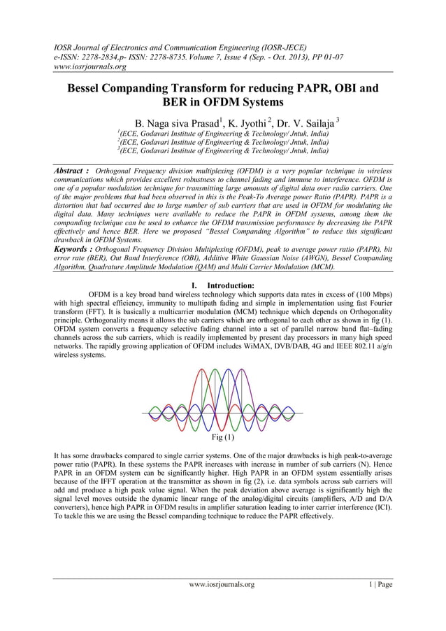 Bessel Companding Transform for reducing PAPR, OBI and BER in OFDM Systems | PDF | Digital Audio ...