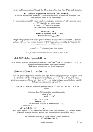 Design and Implementation of Encoder for (15, k) Binary BCH Code Using VHDL and eliminating the ...