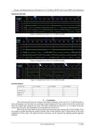 Design and Implementation of Encoder for (15, k) Binary BCH Code Using VHDL and eliminating the ...