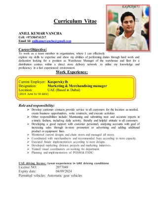 Curriculum Vitae anil kumar vancha UAE May 2016 | DOCX
