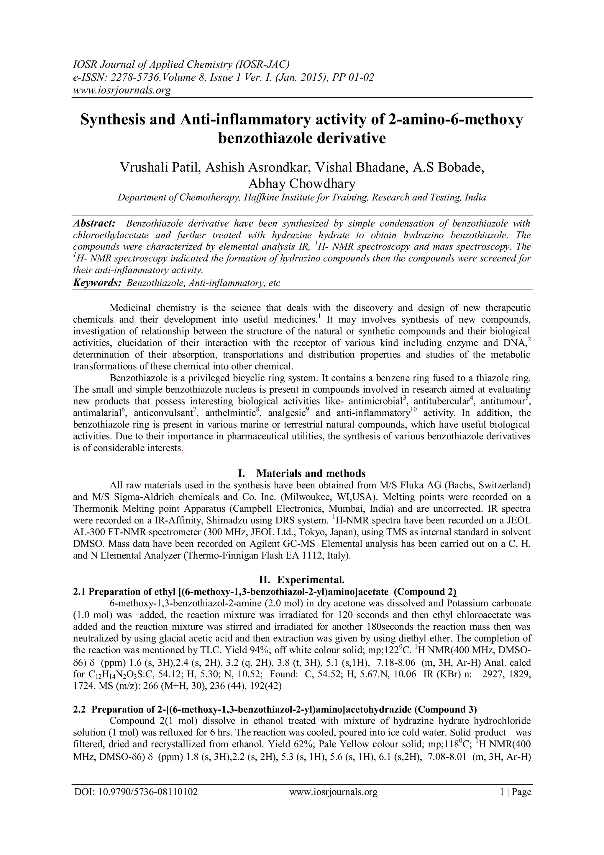 Synthesis and Anti-inflammatory activity of 2-amino-6-methoxy ...