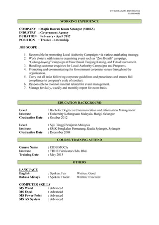 CV_Siti Noor Azmira Binti Tan Tan | PDF