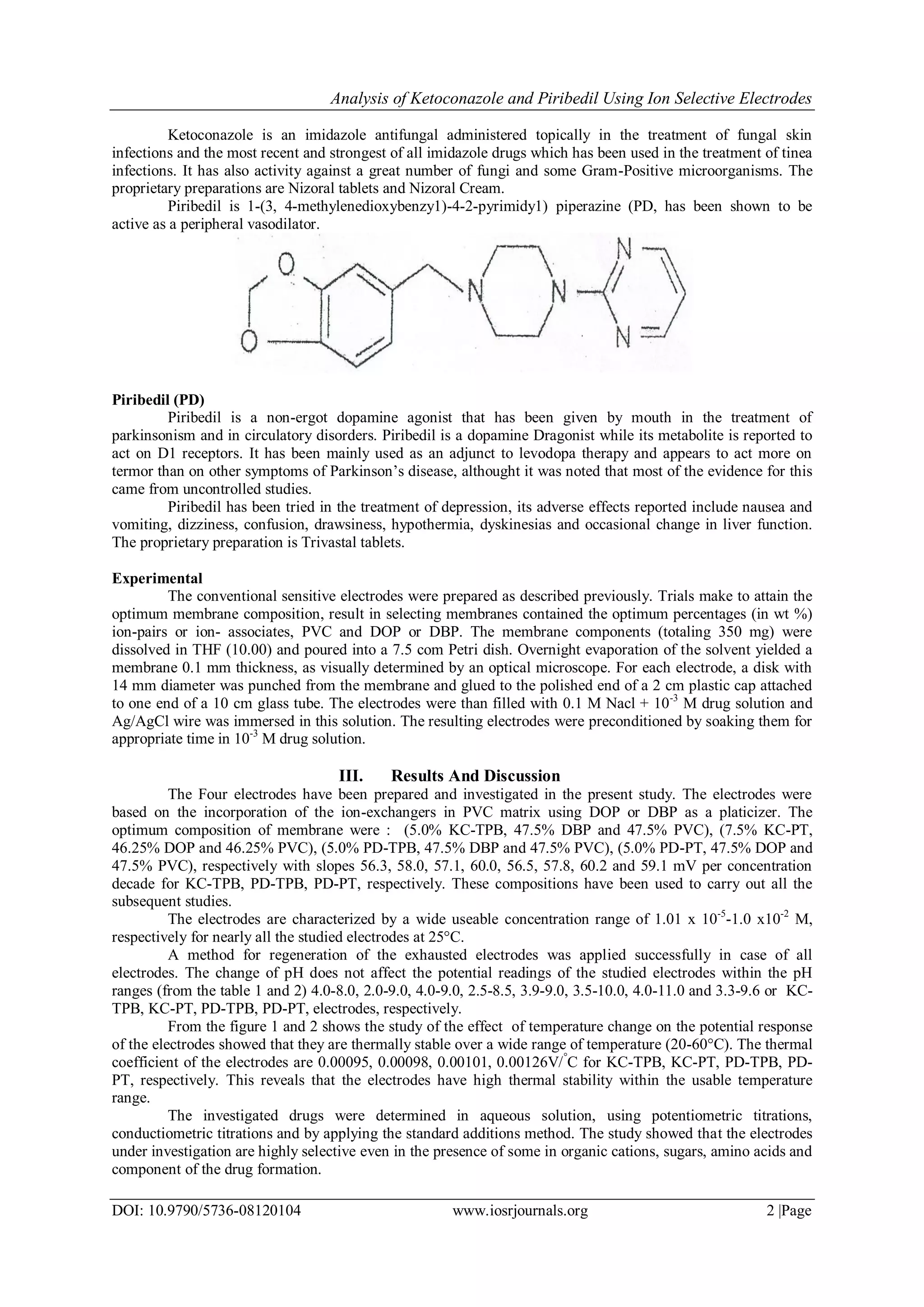 Analysis of Ketoconazole and Piribedil Using Ion Selective Electrodes | PDF