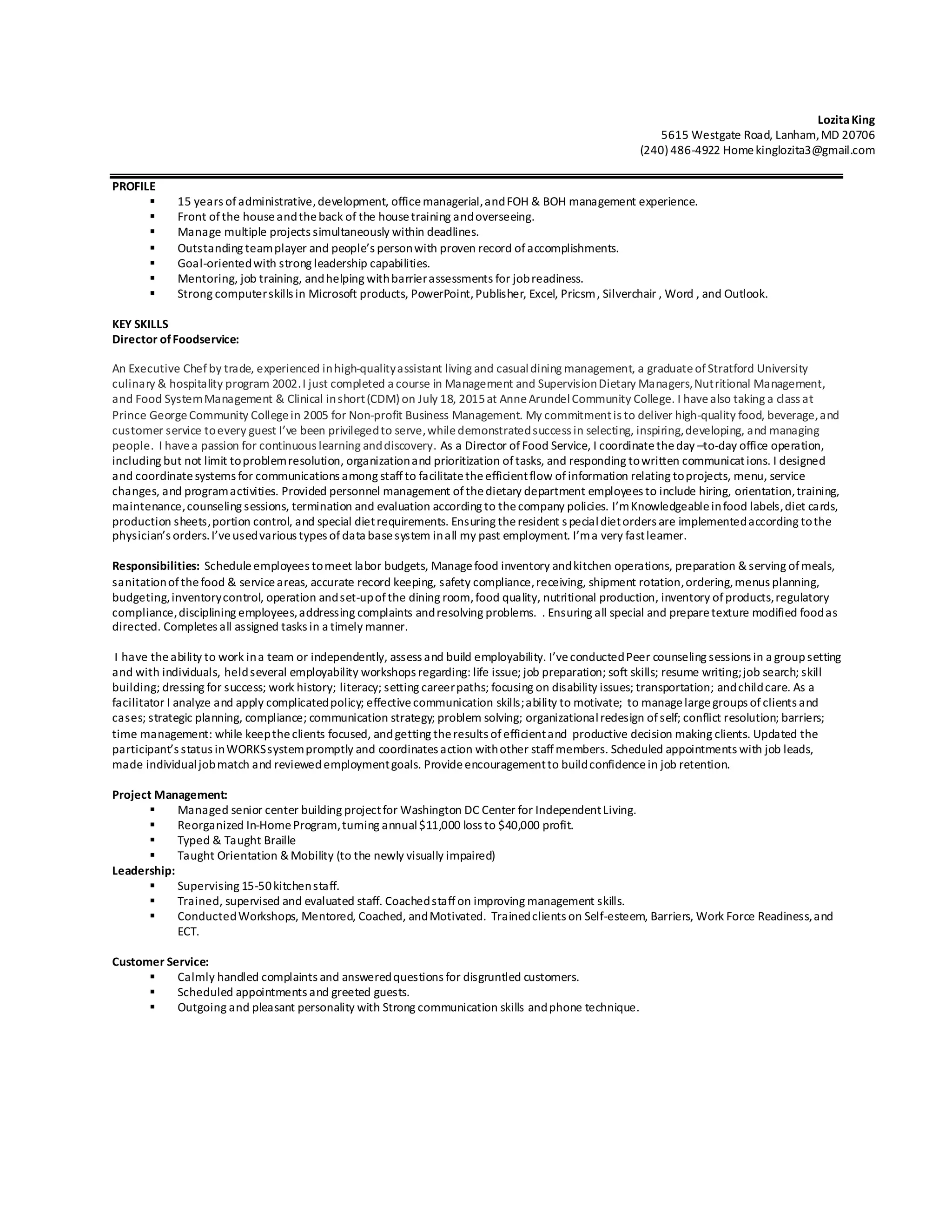 Lozita's director of foodservice | DOCX