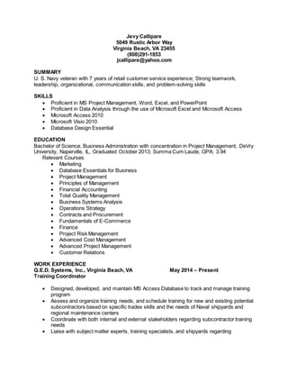 Resume Jevy Callipare | DOCX