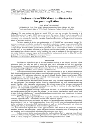 Implementation of RISC-Based Architecture for Low power applications | PDF