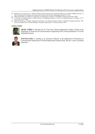 Implementation of RISC-Based Architecture for Low power applications | PDF