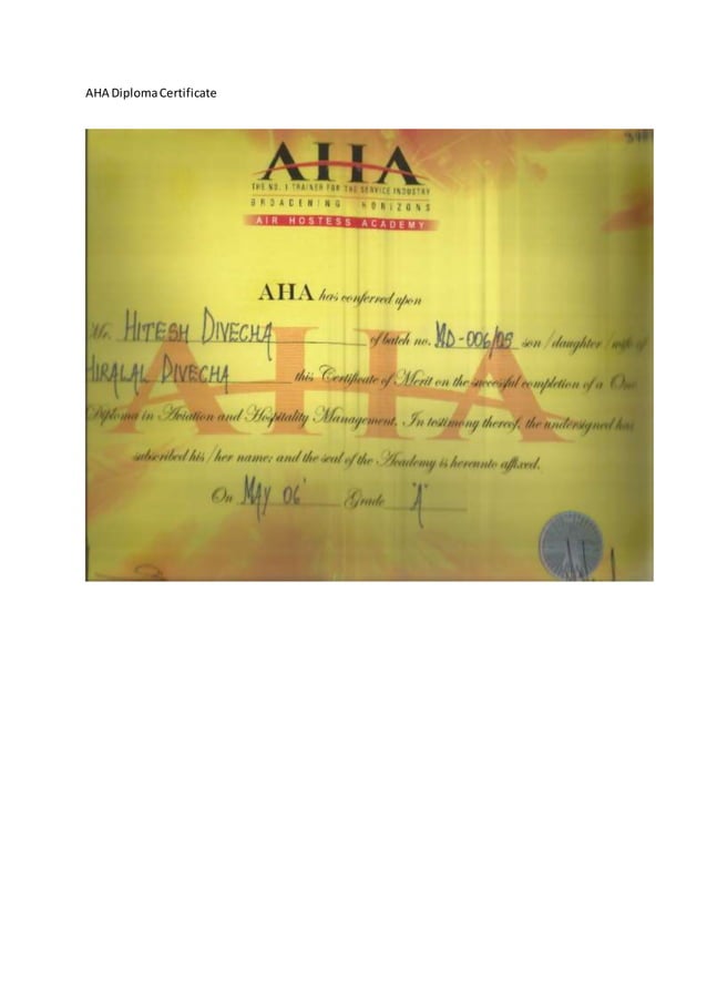 AHA Diploma Certificate | DOCX