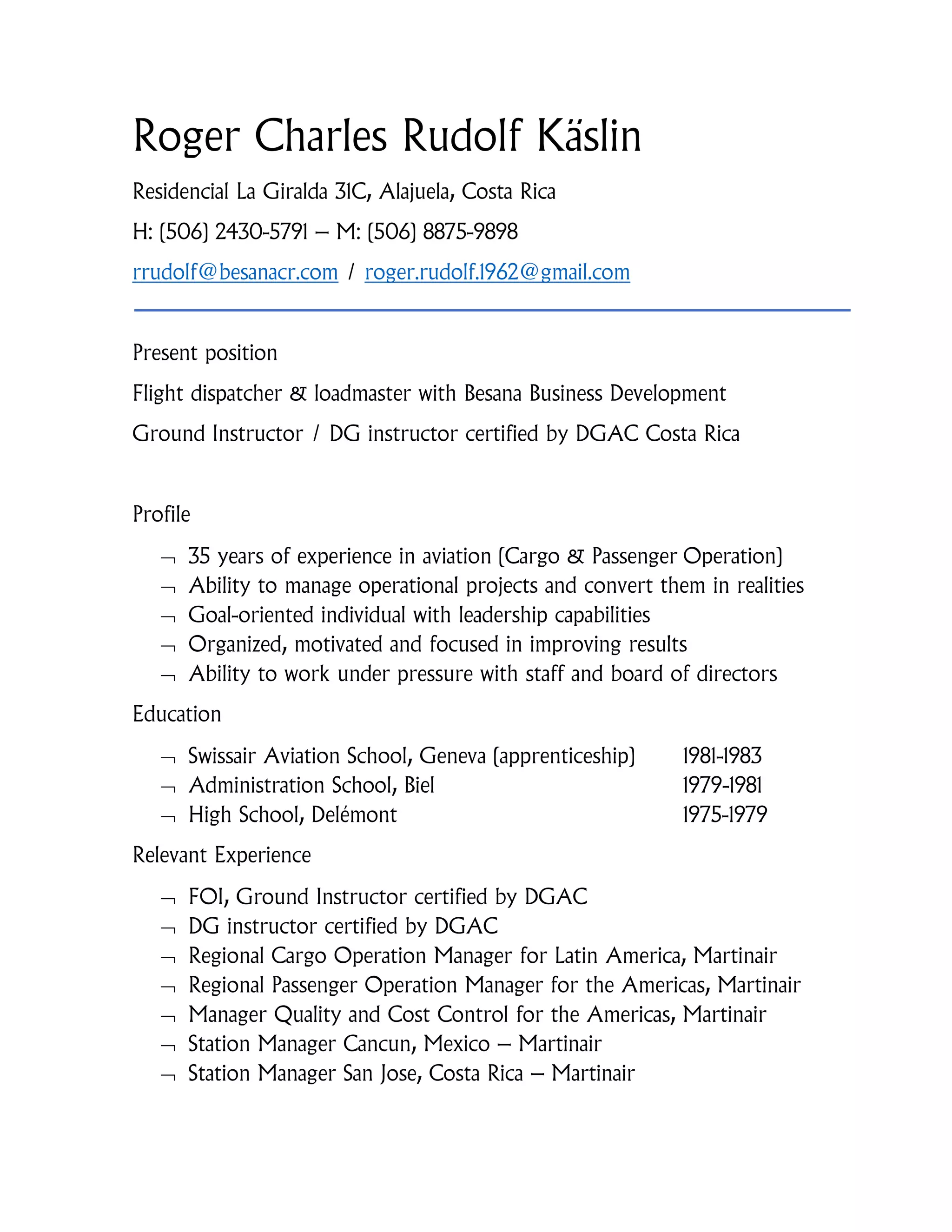 CV Roger Rudolf | PDF | Air Travel | Travel Type