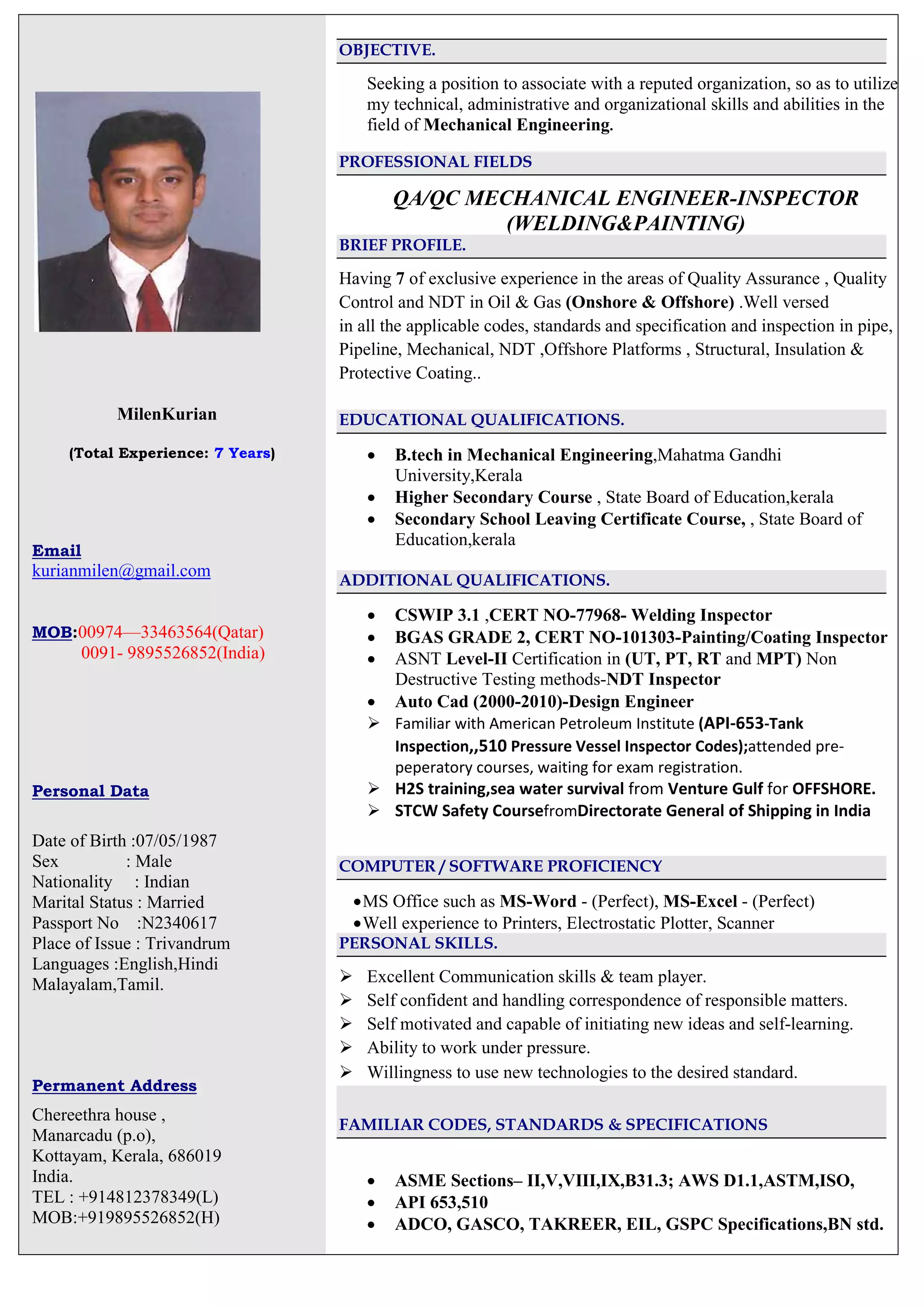 QA QC Engineer-Inspector NEW | PDF