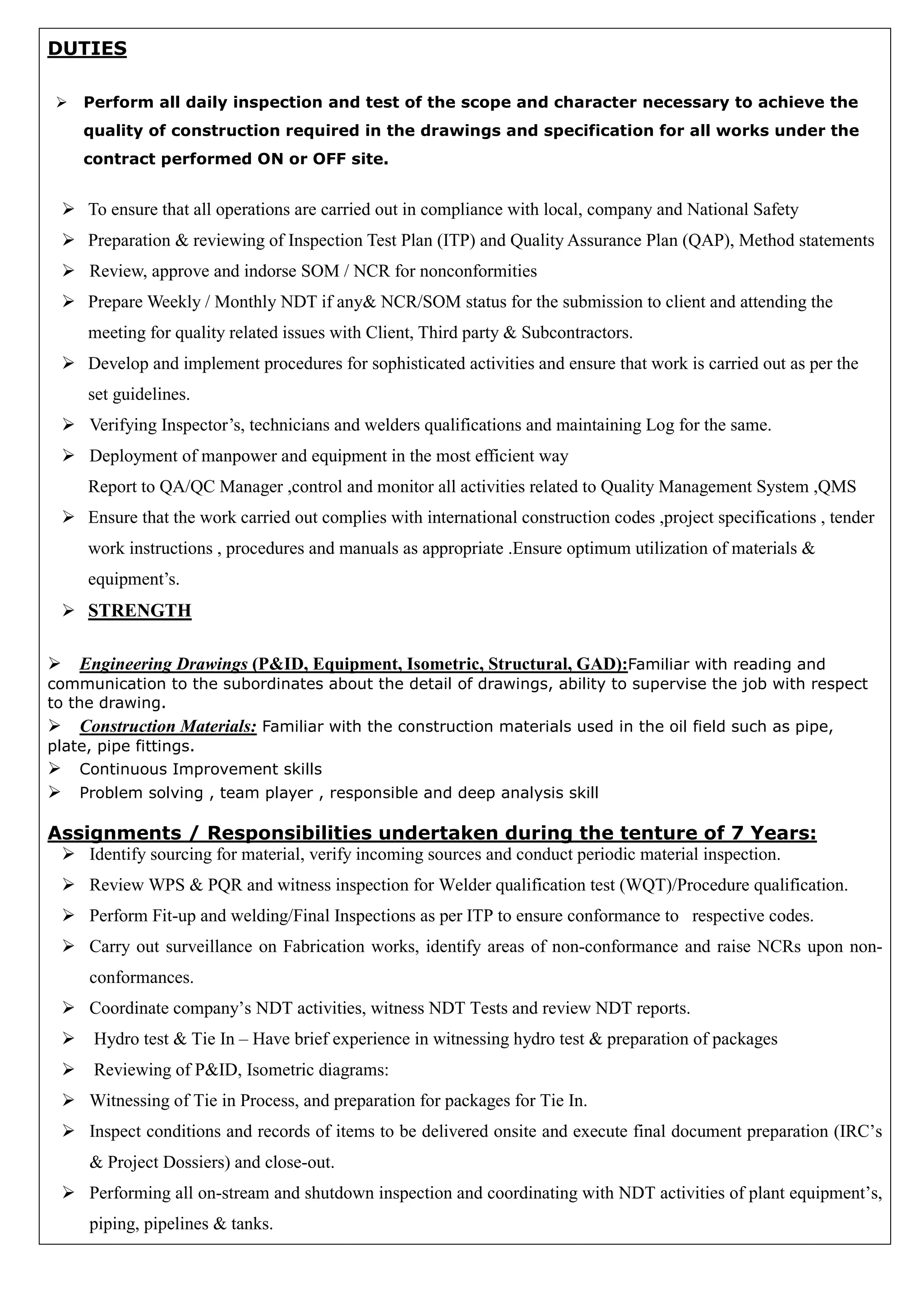 QA QC Engineer-Inspector NEW | PDF