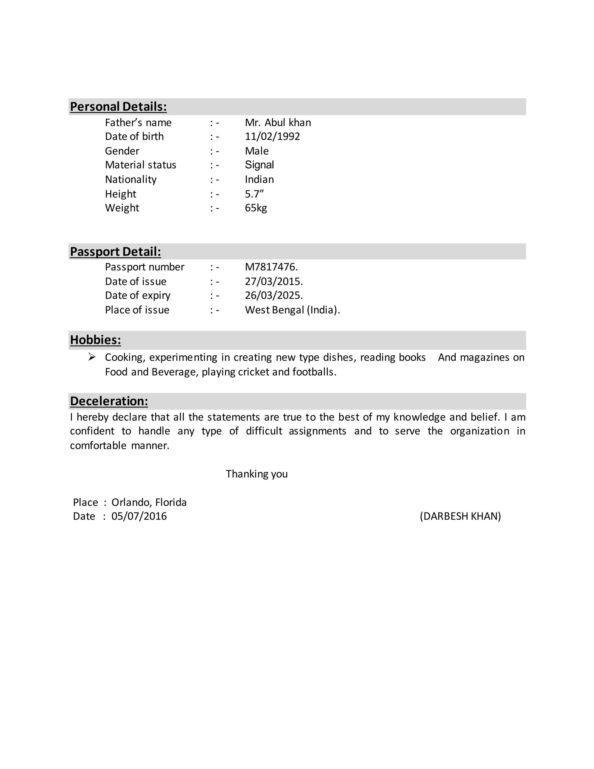 Darbesh khan resume | DOCX