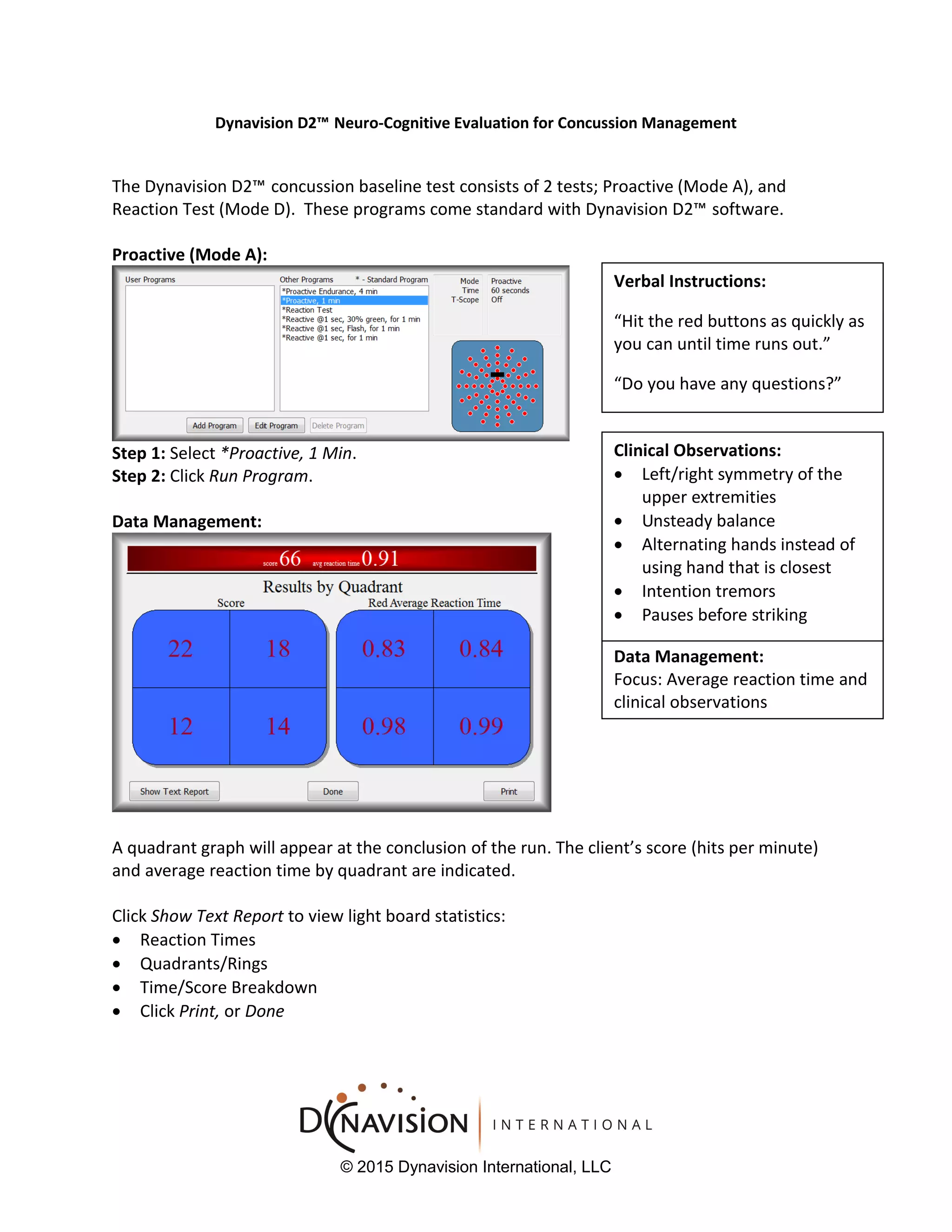 Dynavision D2 Neuro-Cognitive Evaluation for Concussion Management | PDF