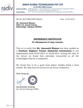 Experience Letter | PDF