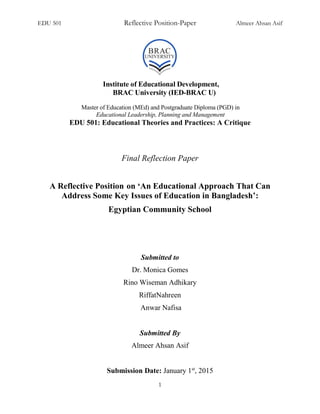 Almeer_EDU 501_Reflective Position Paper_TFB 1st batch | PDF ...
