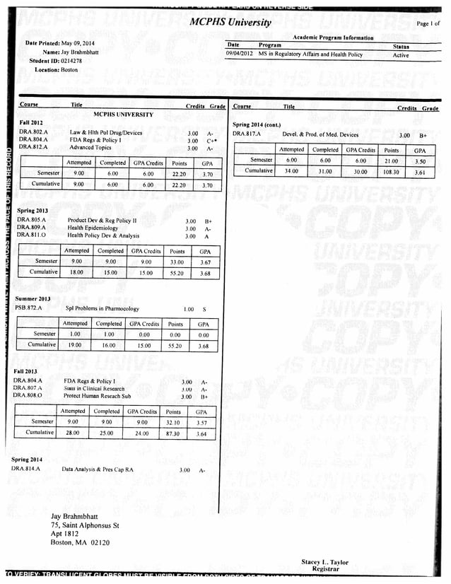 Transcript of my Masters Degree | PDF