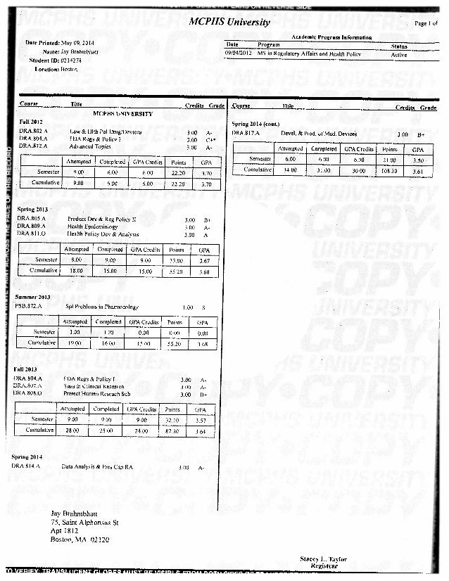 Transcript of my Masters Degree