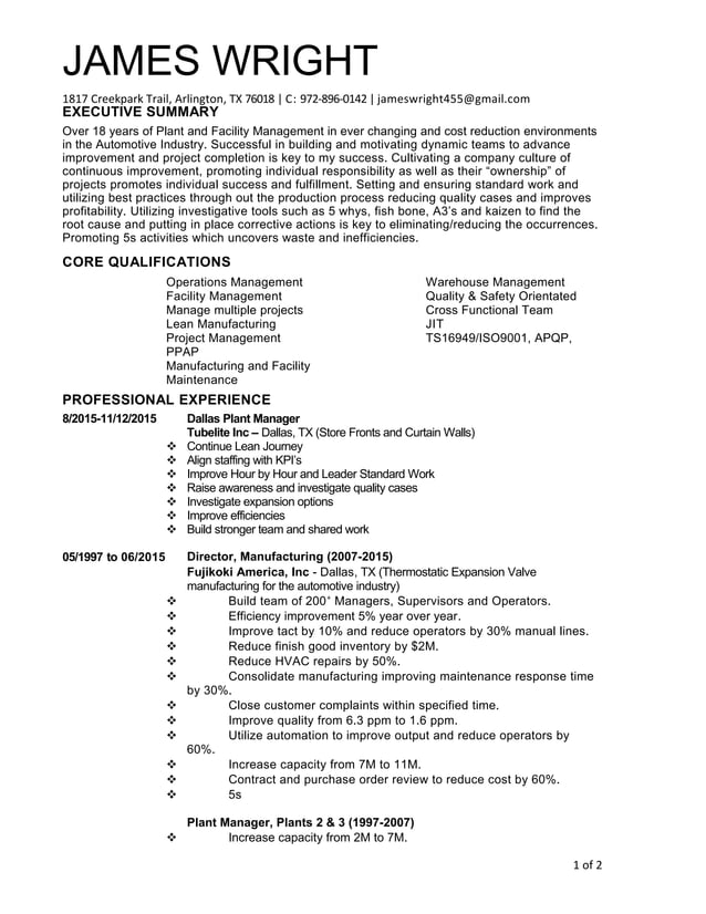 JAMES WRIGHT Resume | PDF