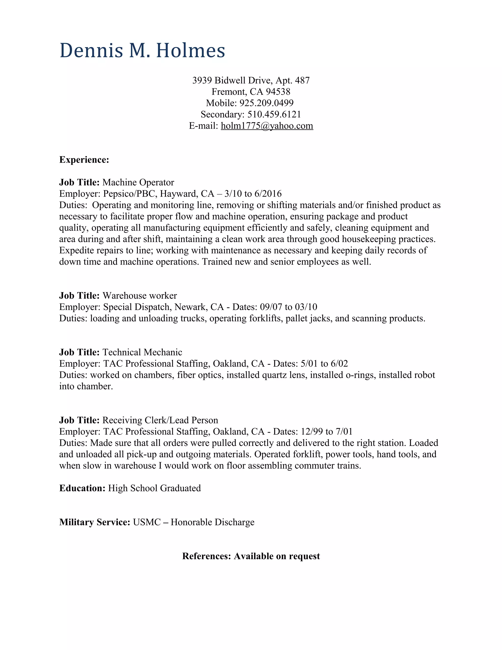 Dennis's resume 01.2017