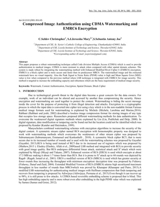 Compressed Image Authentication using CDMA Watermarking and EMRC6 ...
