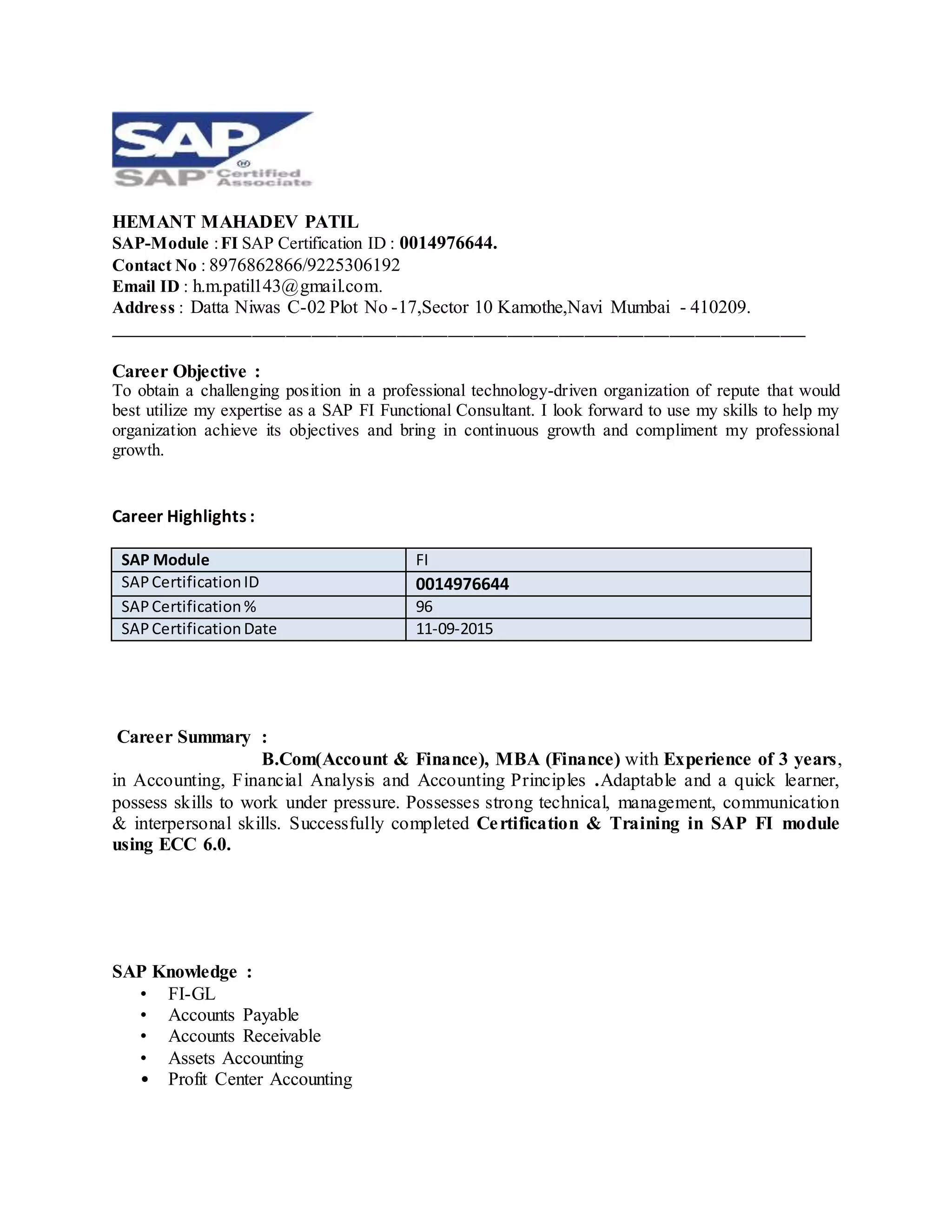 Hemant_SAP_FI (3) | PDF