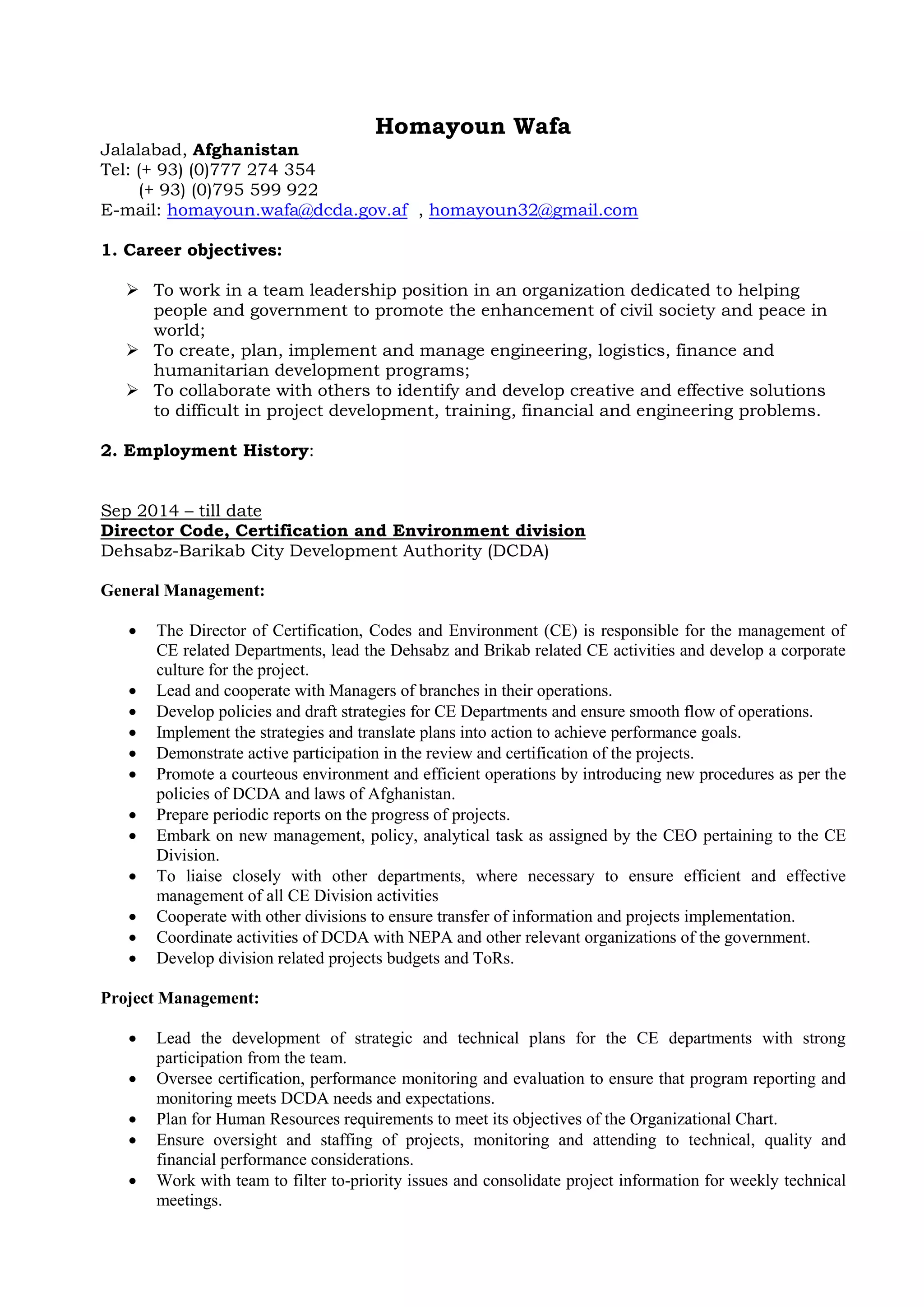 CV Homayoun WAFA new | PDF