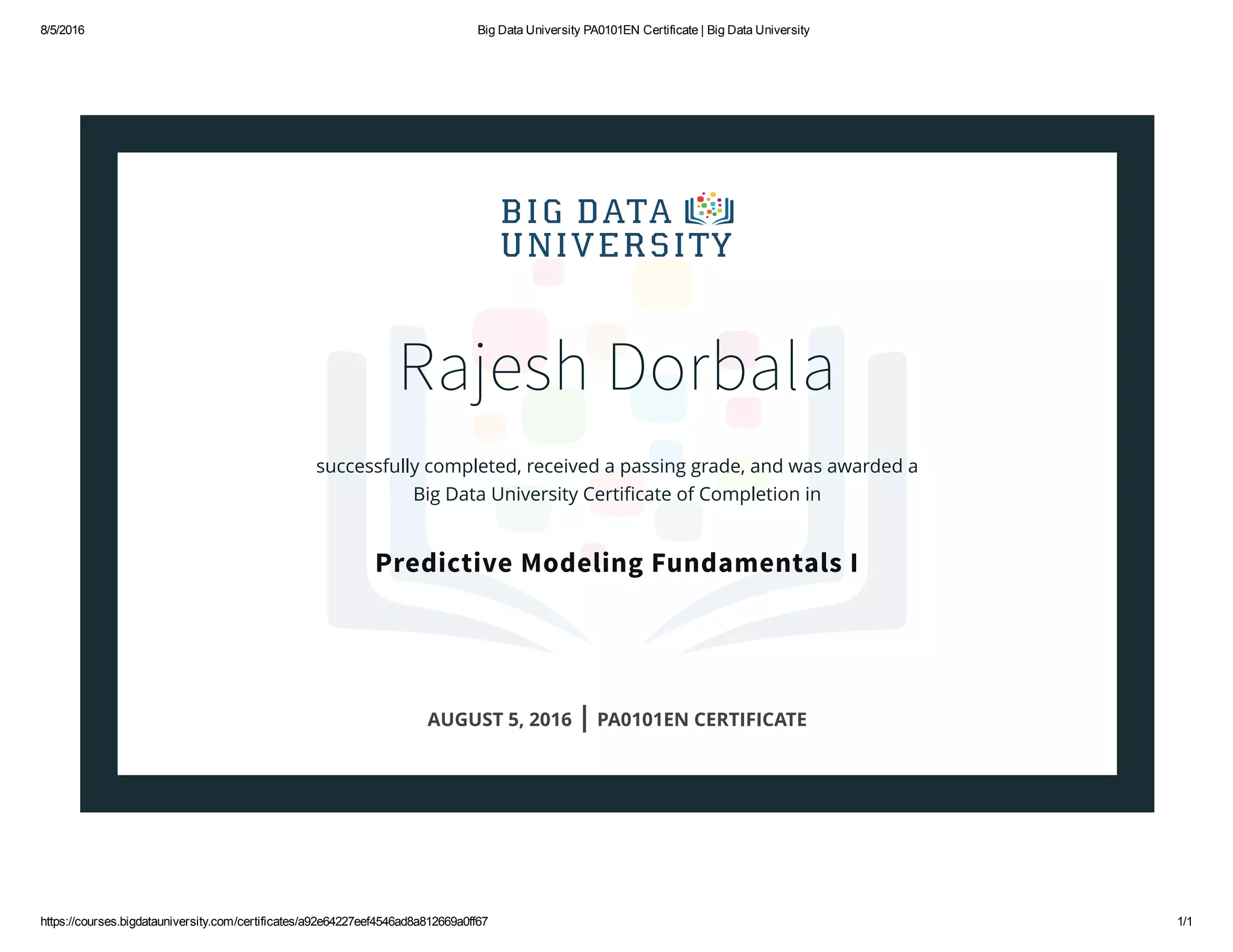 Big Data University PA0101EN Certificate _ Big Data University | PPT