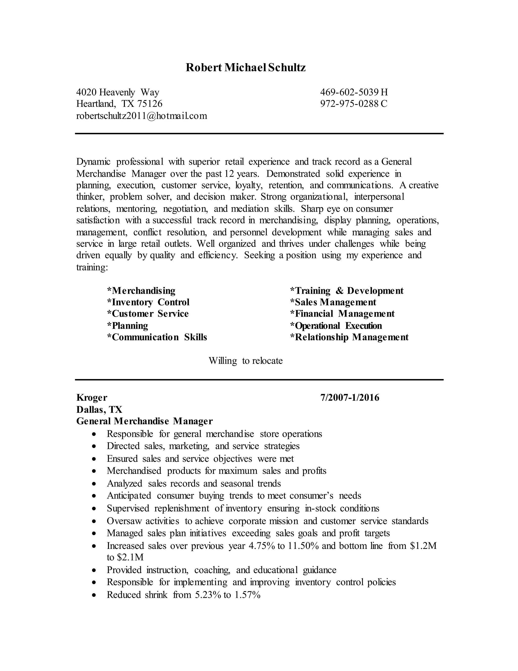 Robert Schultz Resume | PDF
