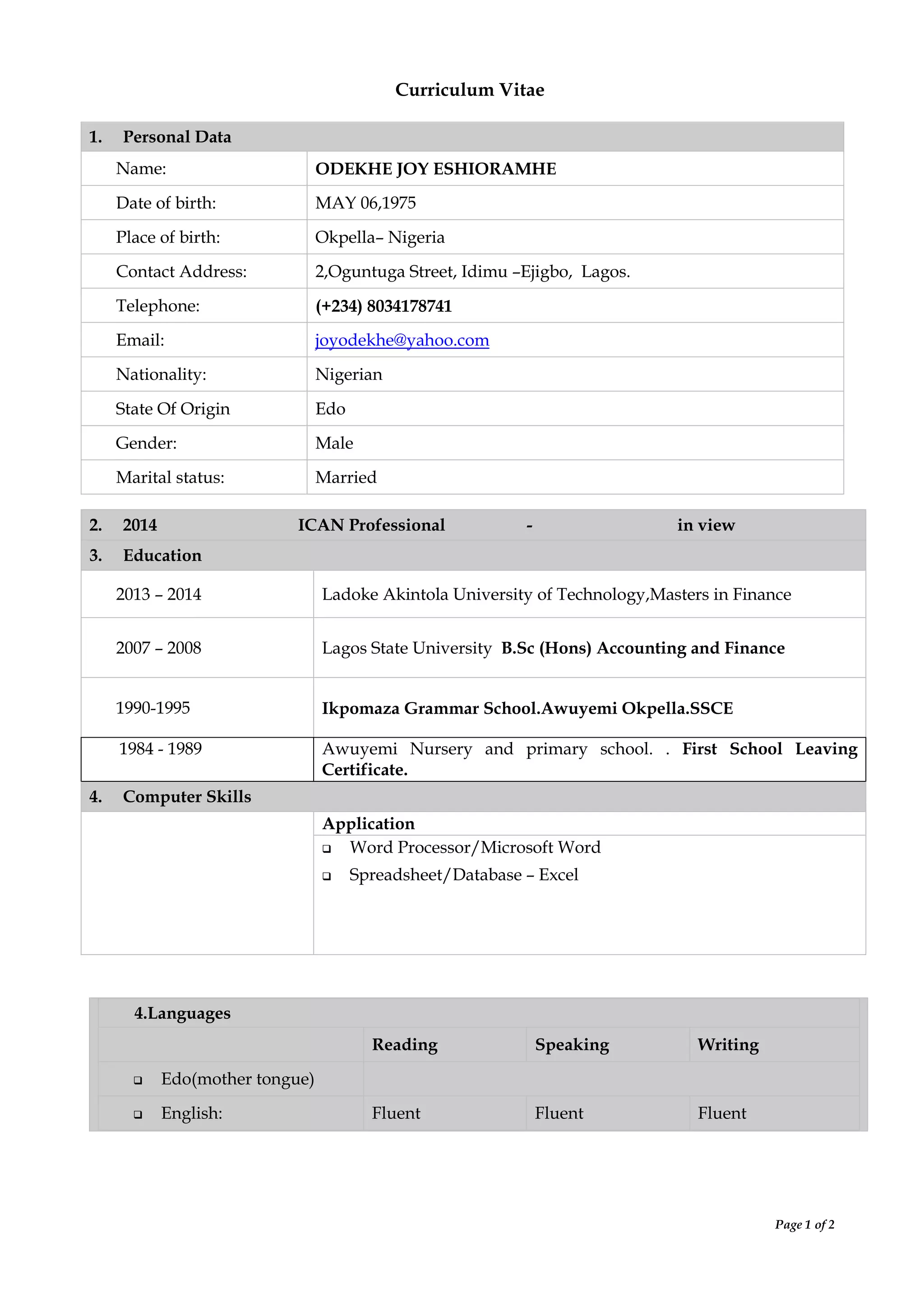 JOY RESUME 2015 | PDF