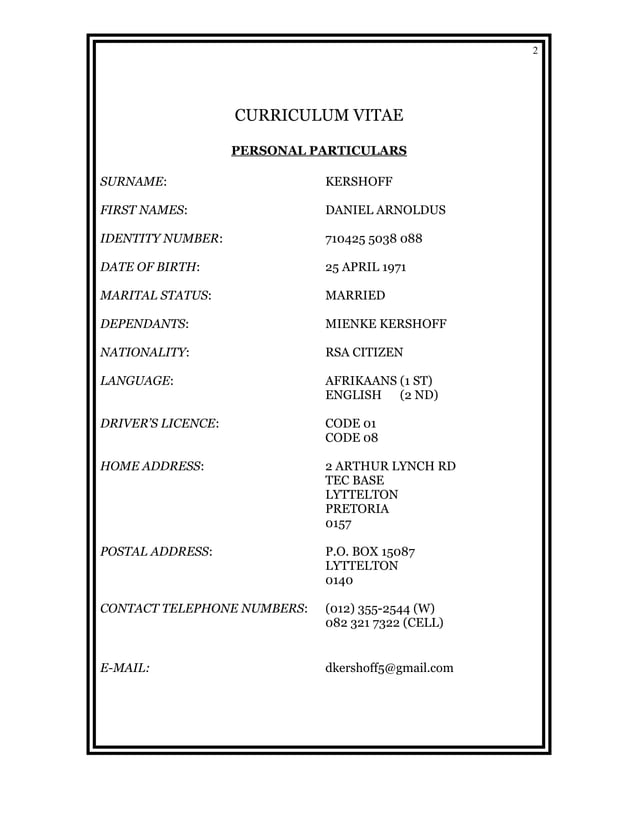 CV Danie Kershoff-DEC 15 | PDF