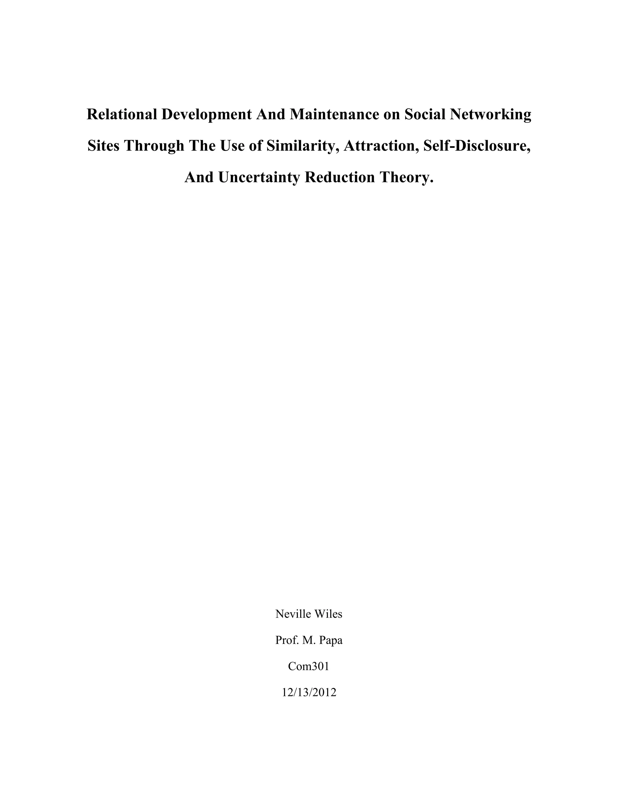 Relational Development And Maintenance on Social Networking | PDF