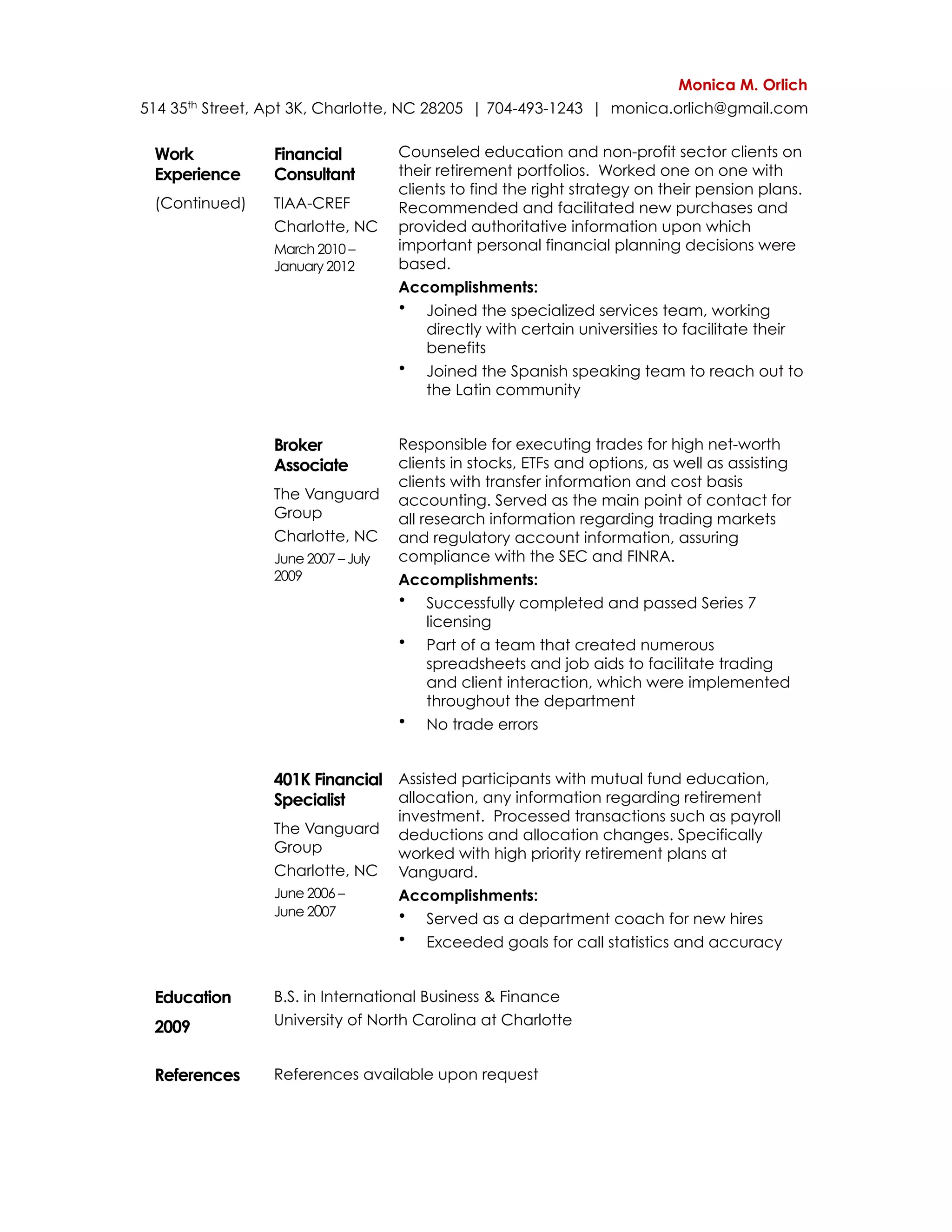 Monica Orlich Resume 2015 | PDF